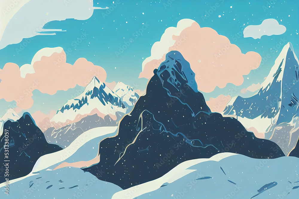 Mountain landscape, Stunning bird's-eye view of a high snow-capped ...