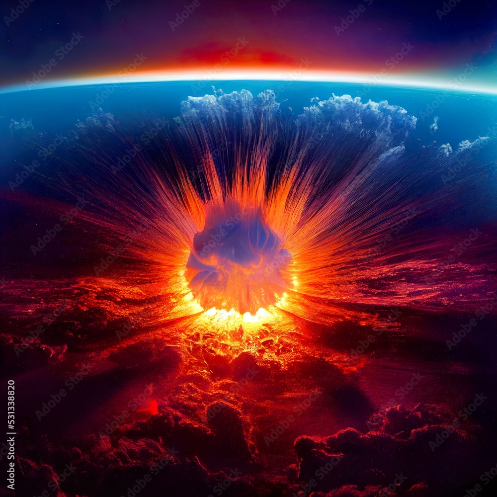 Nuclear bomb explosion. Atomic explosion on planet earth, view from ...