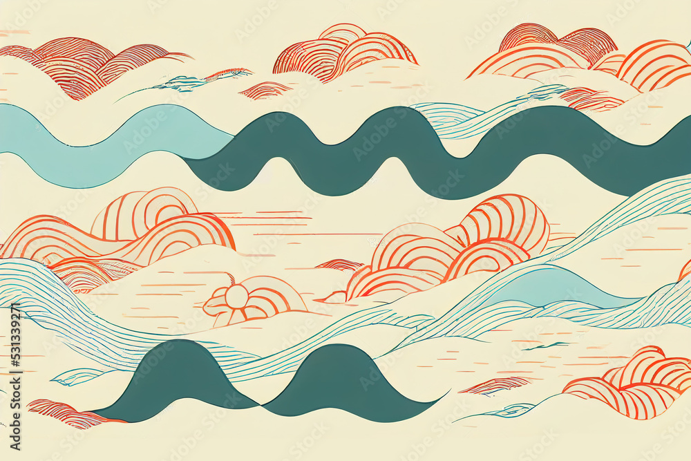 Japanese background with Hand drawn wave pattern , Abstract image with ...