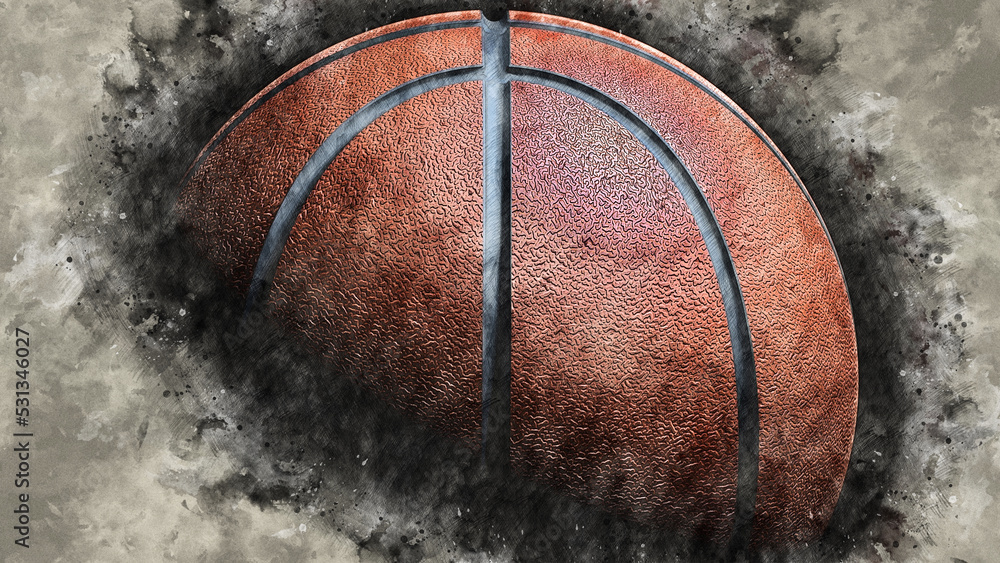 Brown Basketball illustration combined pencil sketch and watercolor ...