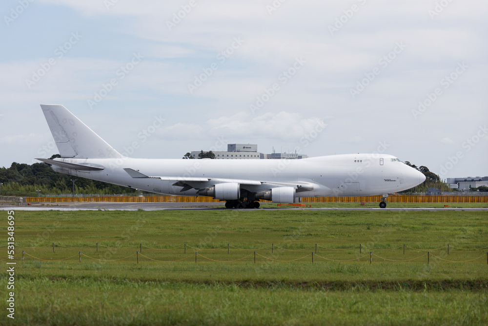 Boeing 747-400 All White Colours cargo Aircraft waiting for takeoff ...