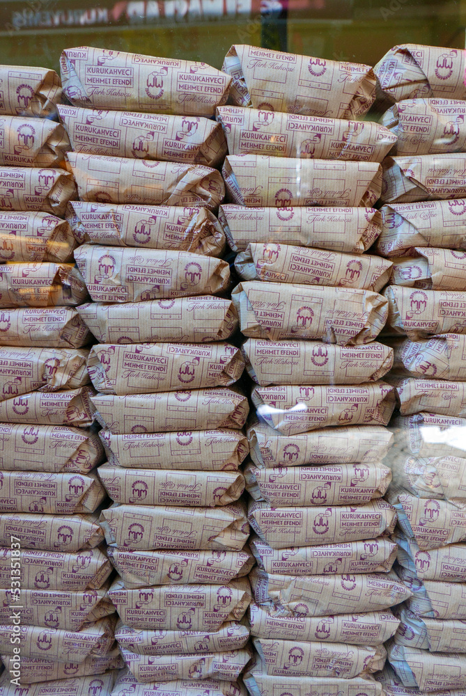 ISTANBUL, TURKEY- CIRCA 2016 : Packs of ground Turkish coffee famous ...