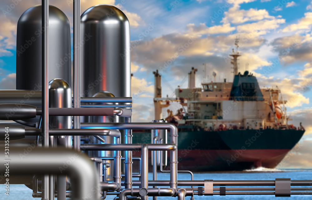 Liquefied gas. Marine terminal for loading trap onto ship ...