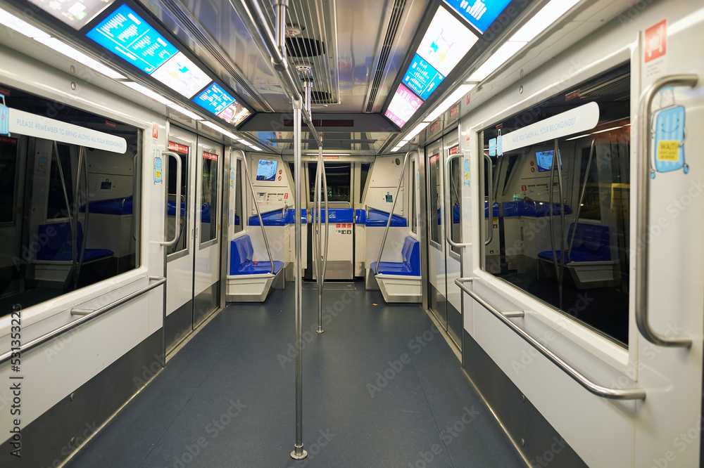 SINGAPORE - CIRCA NOVEMBER 2015: interior of a Changi Airport Skytrain ...