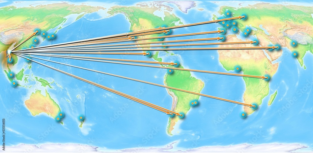 ภาพประกอบสต็อก Myanmar concept map centerd on America, export concept ...
