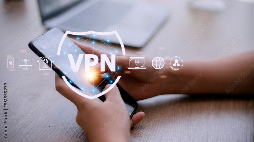 VPN secure connection concept. Person using Virtual Private Network ... VPN secure connection concept. Person using Virtual Private Network ...