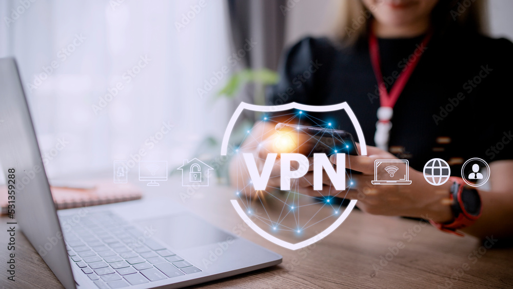 Vpn Secure Connection Concept Person Using Virtual Private Network Technology To Create
