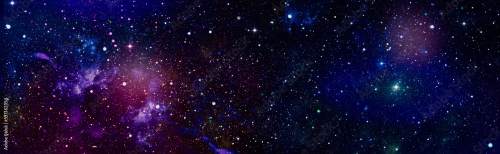 Panoramic looking into deep space. Dark night sky full of stars. The ...