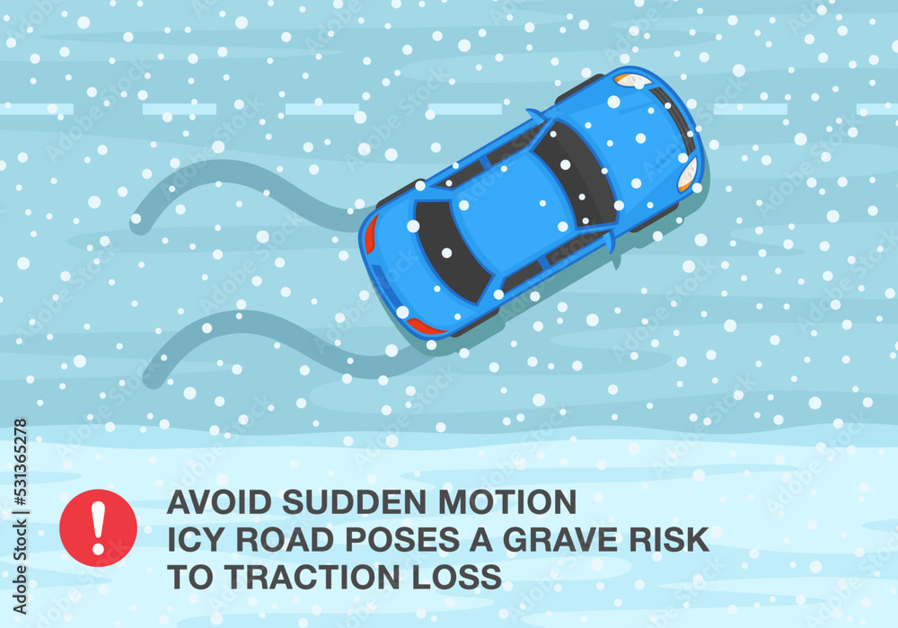 Safe car driving rules and tips. Winter season driving. Avoid sudden ...