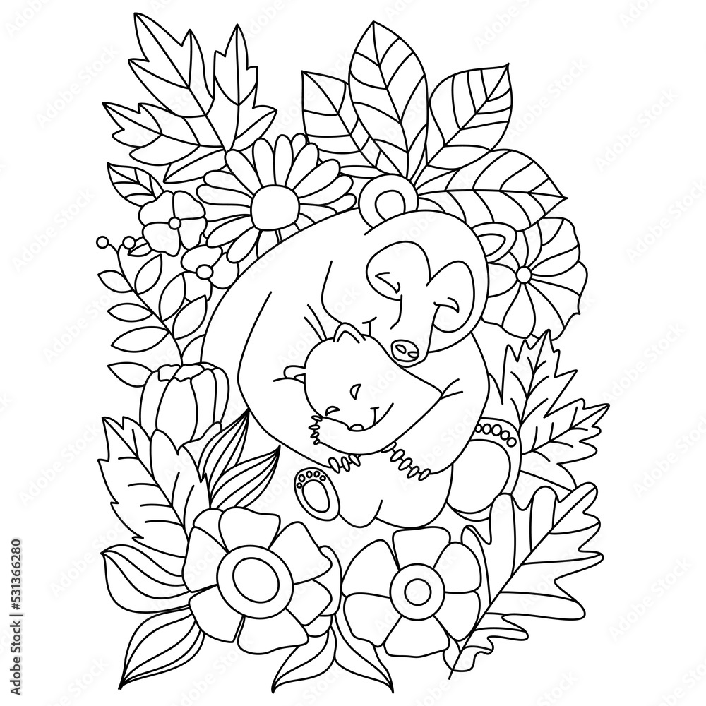 Baby bear and mom baby bear sleeping on her mother's hand flowers ...