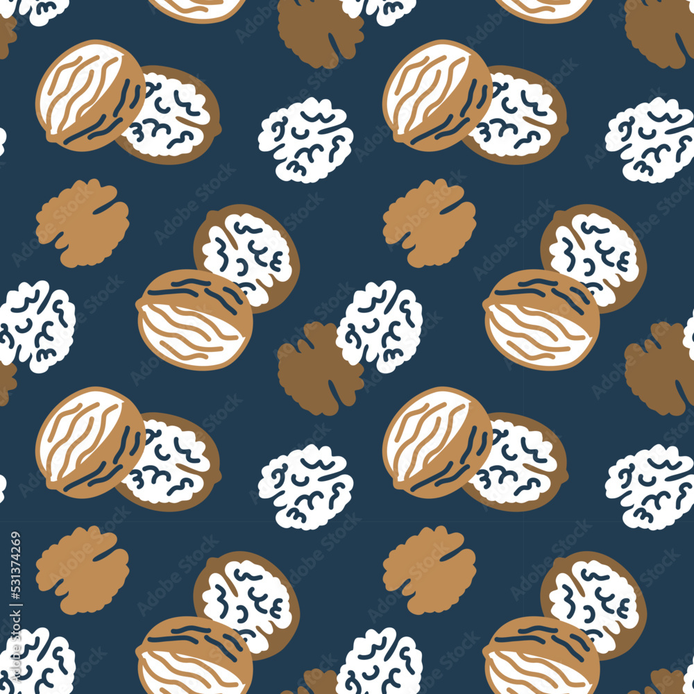 Seamless pattern with walnuts on a background of leaves. Walnut harvest ...