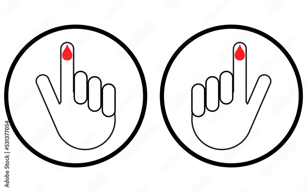 Set of Hand finger with drop blood icon, medical health test symbol ...