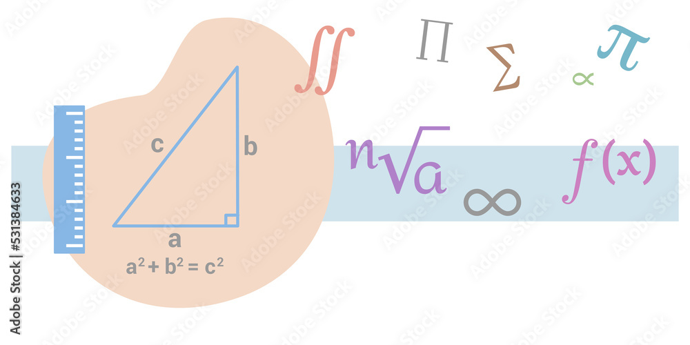Mathematics illustration in pastel colors with Pythagoras theorem Stock ...