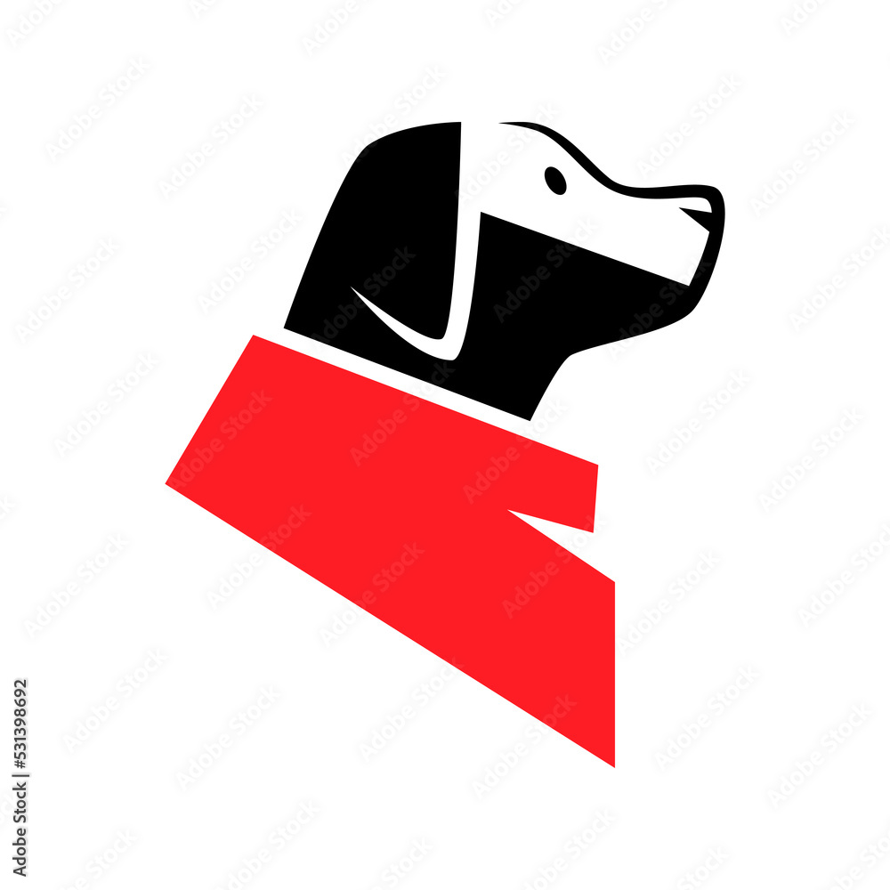 Dog wearing red bandana in profile portrait symbol on white backdrop ...