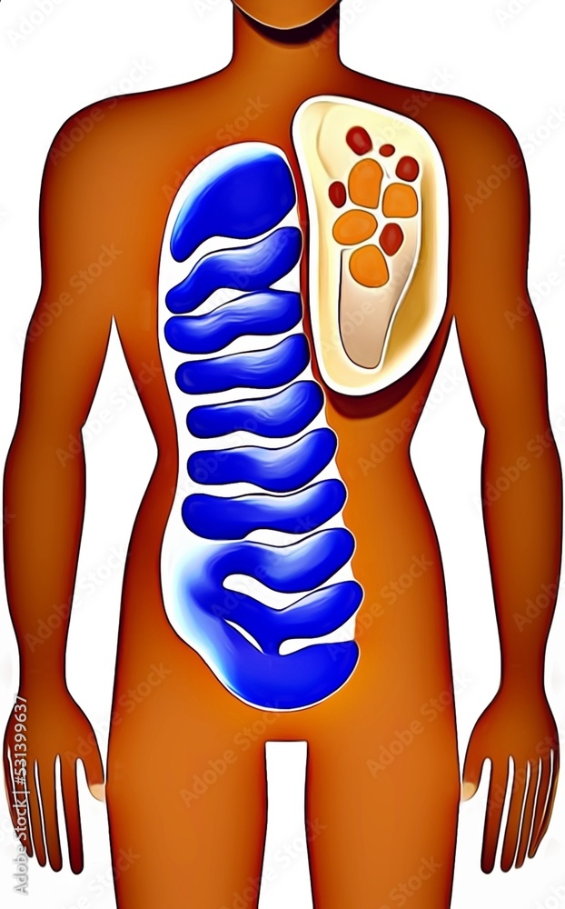 Illustration of the anatomy of a human body seen in a surreal and ...