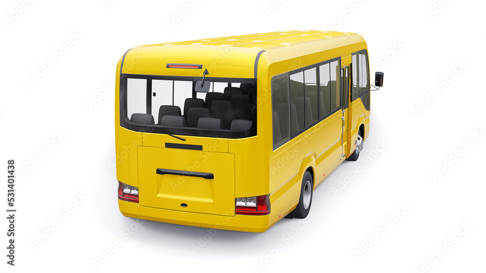 Yellow Small Bus For Urban And Suburban For Travel Car With Empty Body For Design And