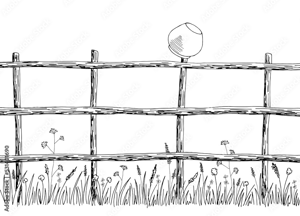 Old fence garden graphic black white sketch illustration vector Stock ...