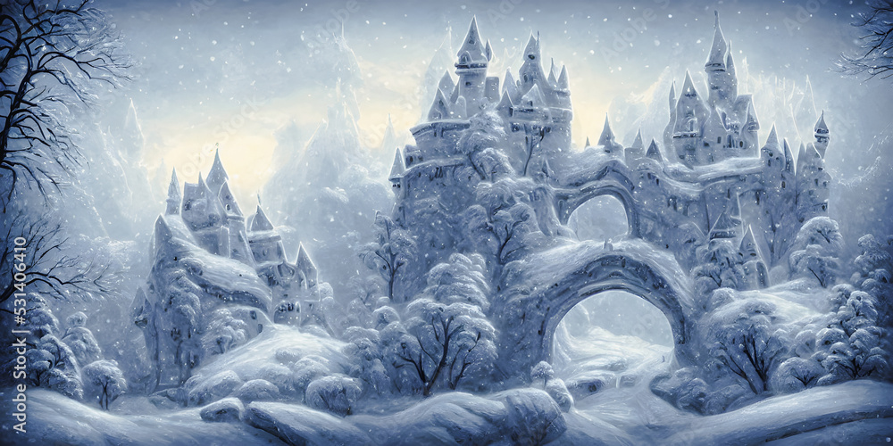 Artistic concept painting of a beautiful winter castle, background ...