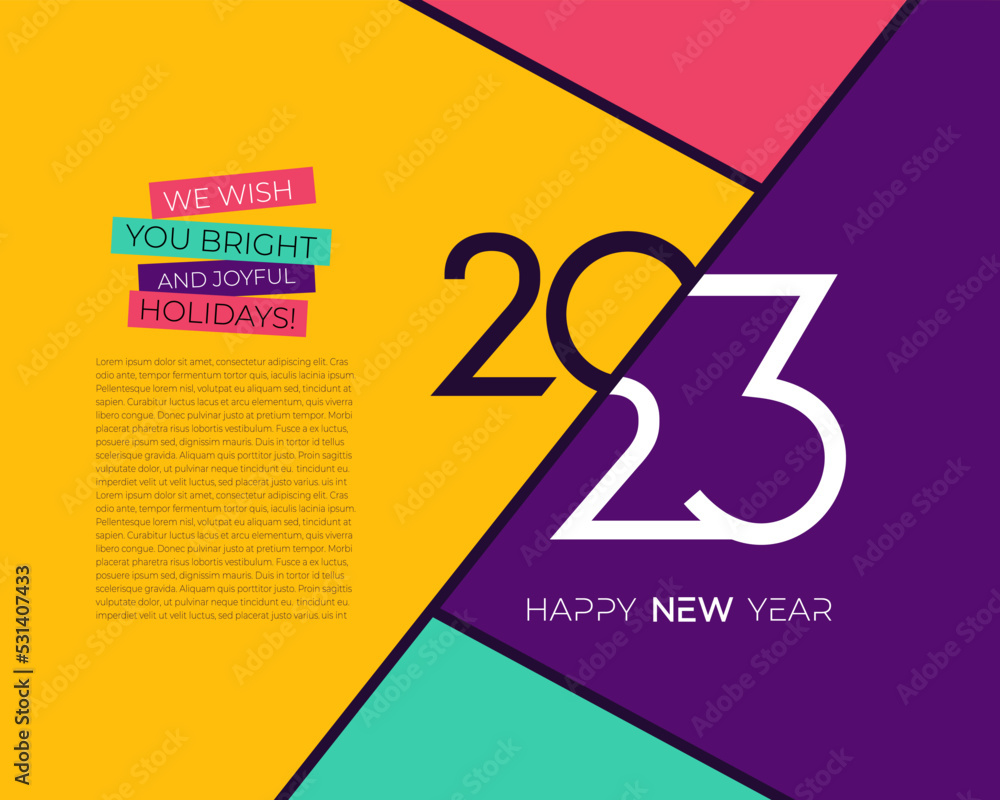 2023 colored Happy New Year poster. Design typography logo 2023 for ...