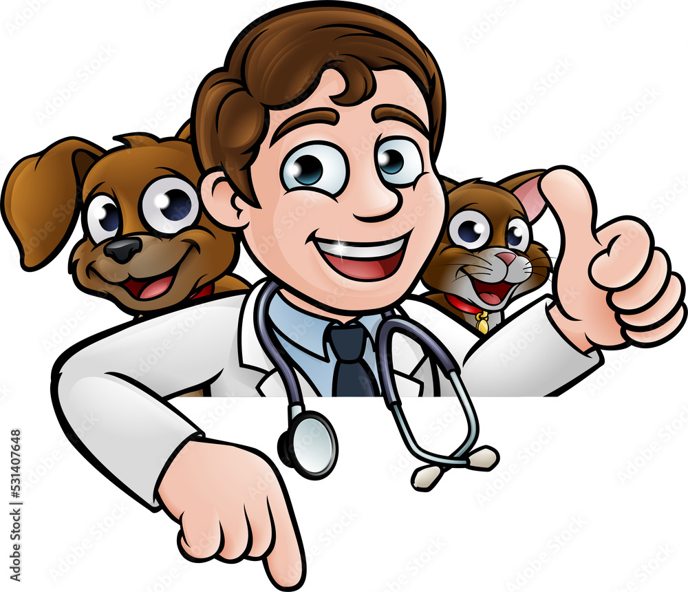 Cartoon Vet Cat and Dog Characters Sign Stock Illustration | Adobe Stock