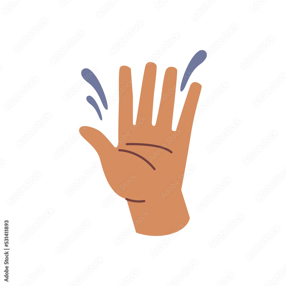 Hand gesture waving palm and fingers, greeting saying hello or goodbye ...