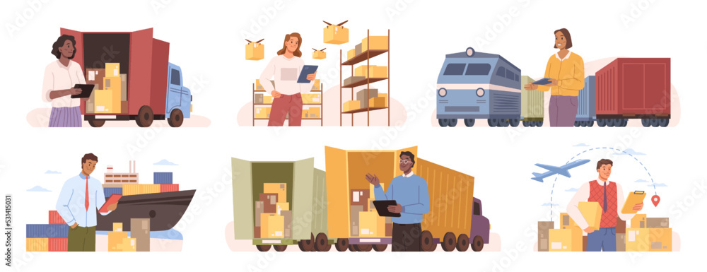 Managers dealing with international and local logistics, deliveries and ...