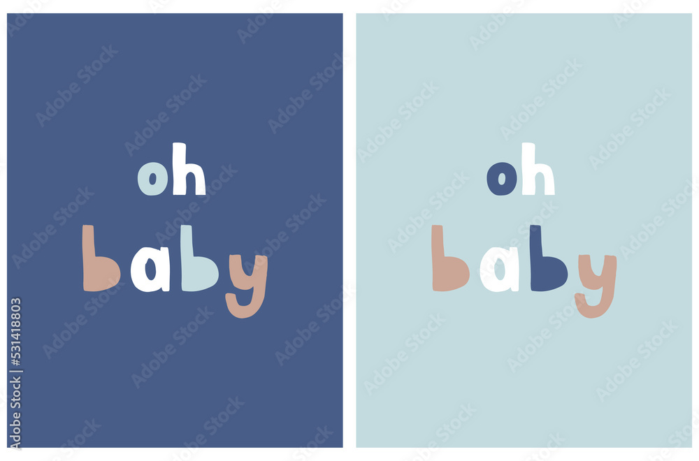 Vetor de Oh Baby. Cute Nursery Art with Greetings on a Pastel and Dark ...