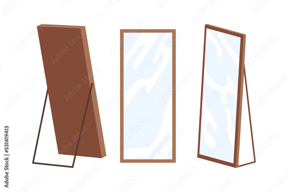 Mirror in full length, isolated changing room accessories and furniture ...