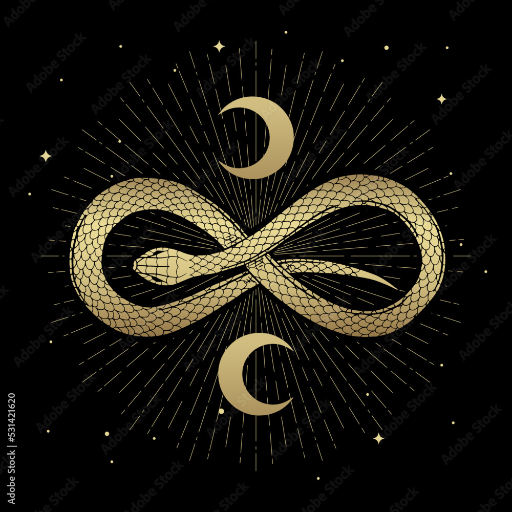 Infinity snake symbol decorated with crescent moon Stock Vector | Adobe ...