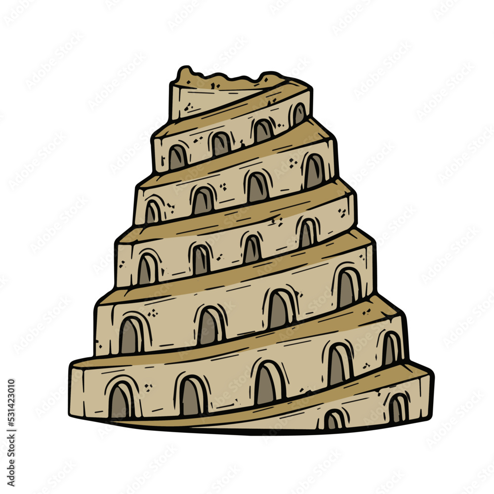 Tower of Babel. Ancient city Babylon Stock Vector | Adobe Stock