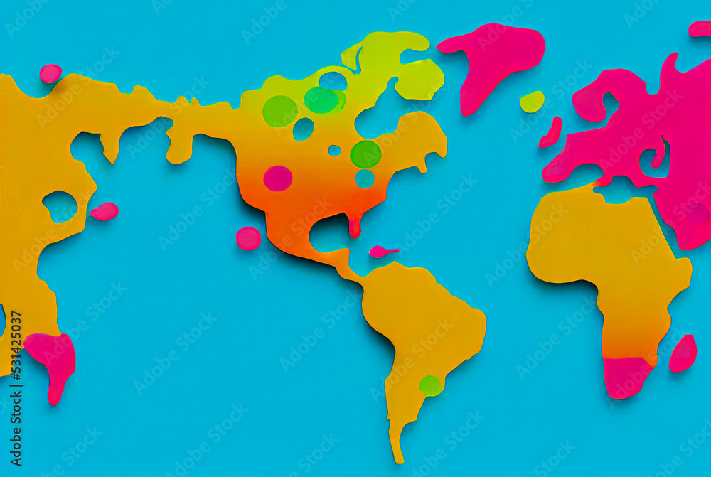 Colorful design world map with curves for minimalist background Stock ...