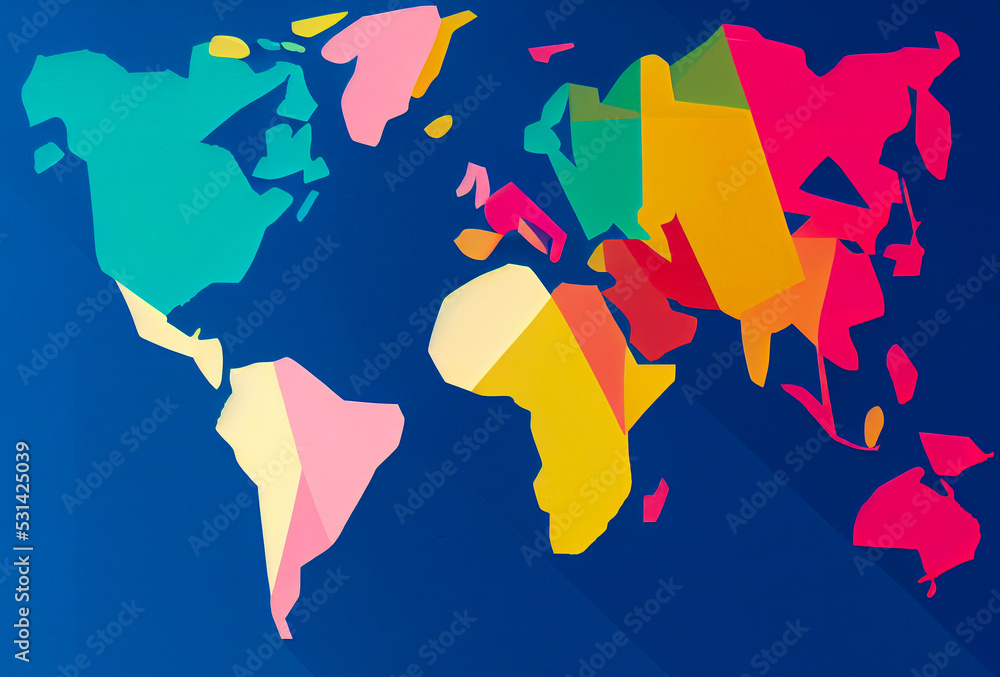 Photo Colorful design world map with schematic straight lines for ...