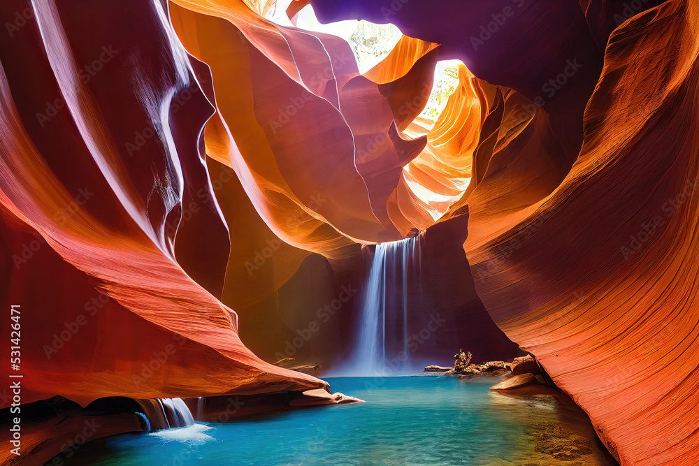 Beautiful Antelope Canyon, smooth lines, ray of lights, colorful wall ...