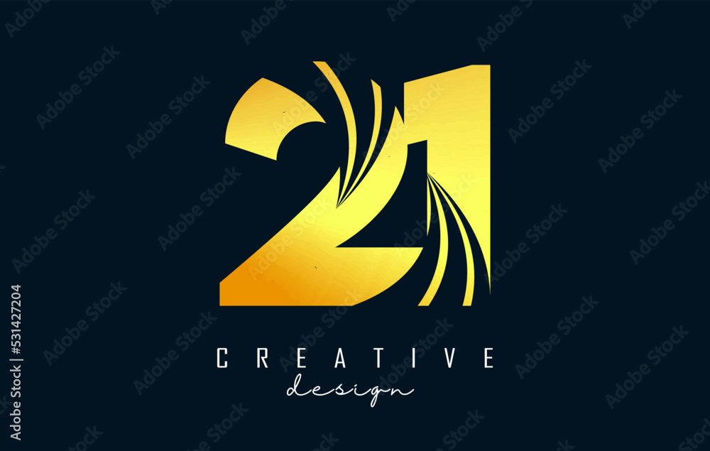 Poster Golden Creative number 21 2 1 logo with leading lines and road ...