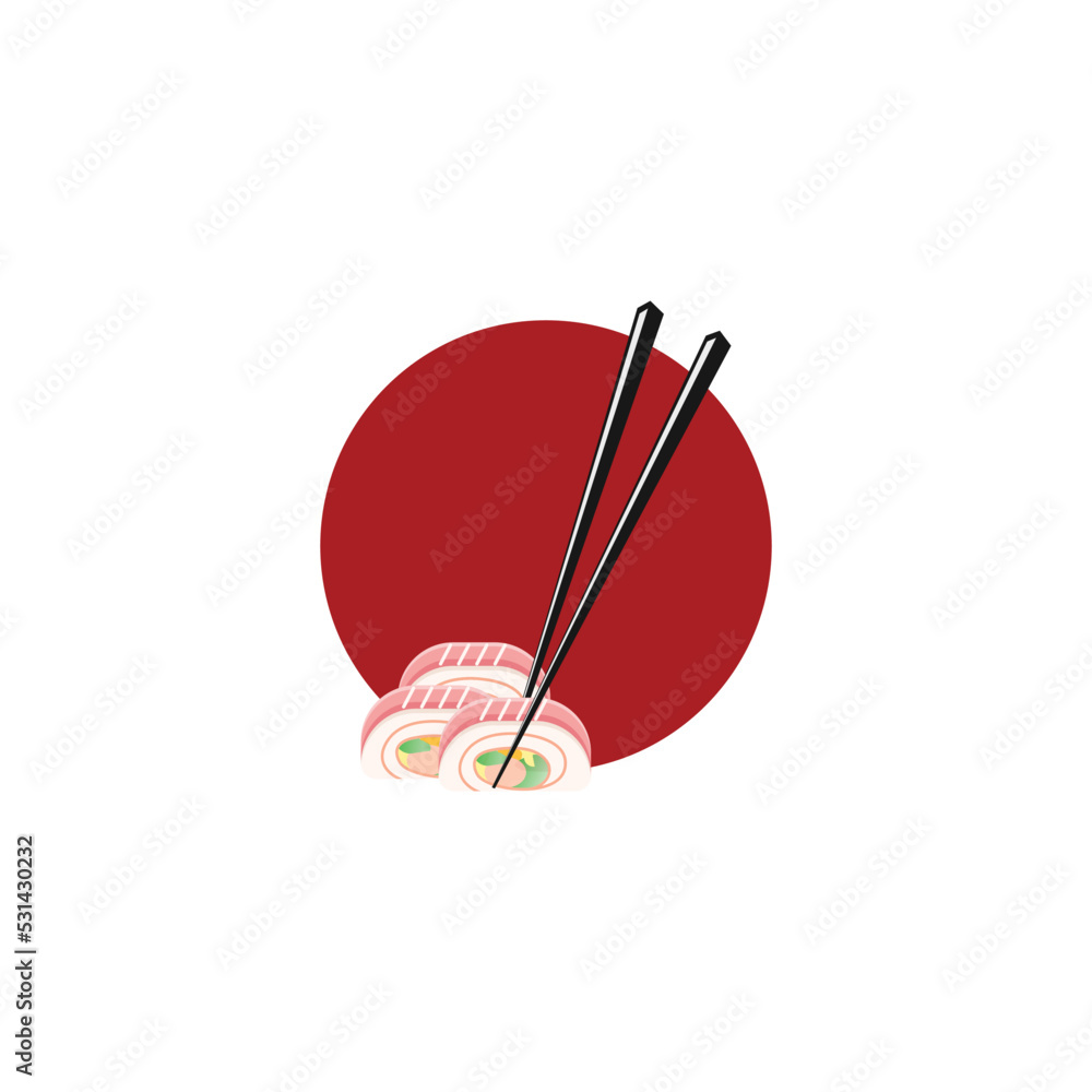 Logo sushi dengan sumpit dan background bendera jepang Stock Vector ...