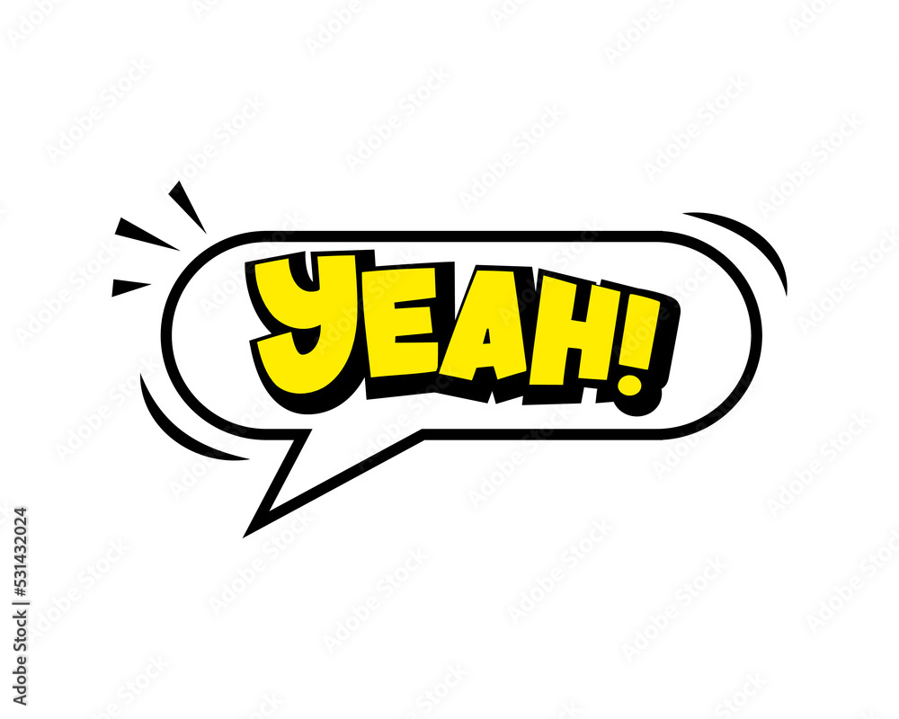 Yeah comic word speech bubble icon with cloud, rays. Pop art vector ...