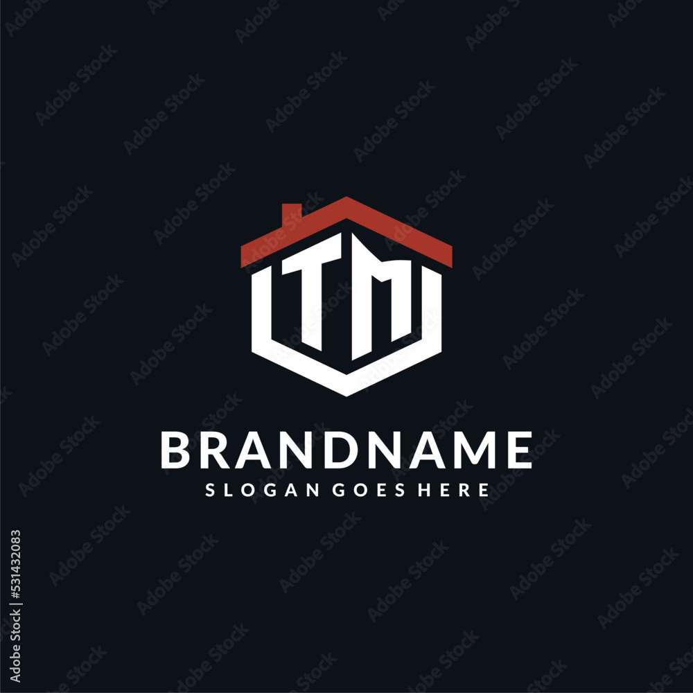 Initial letter TM logo with home roof hexagon shape design ideas Stock ...