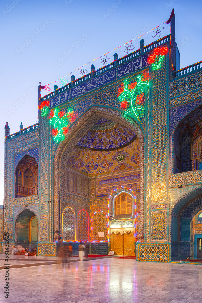 Blue Mosque night shot in Mazar-i-Sharif (Mazar-e Sharif), built by the ...