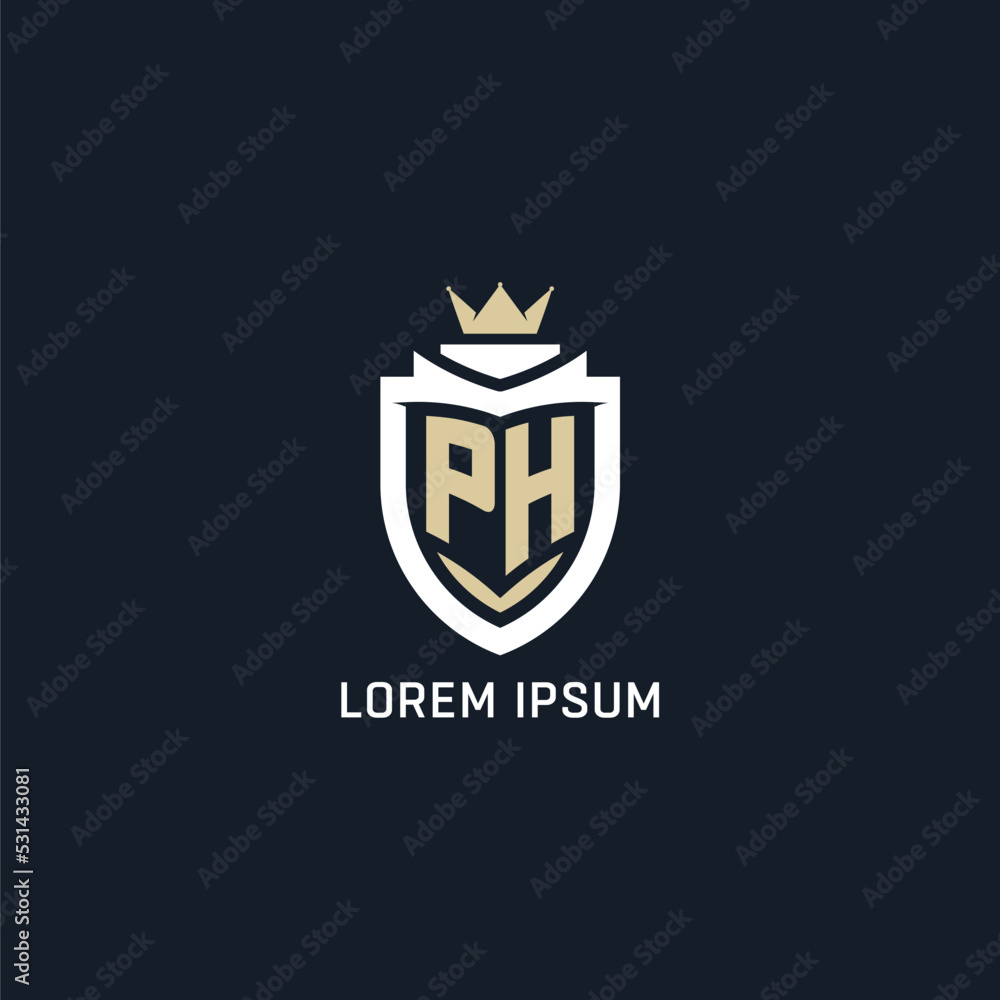 Initial letter PH shield and crown logo style, esport team logo design ...