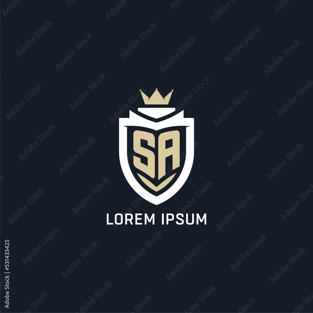 Initial letter SA shield and crown logo style, esport team logo design ...
