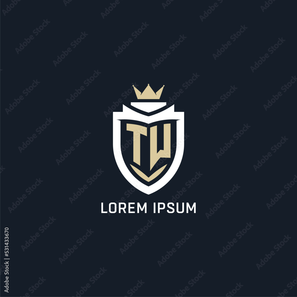 Initial letter TW shield and crown logo style, esport team logo design ...