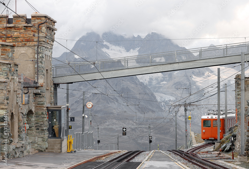 The Gornergratbahn a narrow gauge mountain rack railway approaching the ...