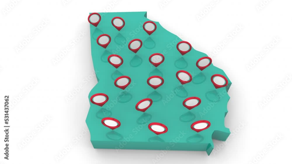 Georgia State Map Pin Locations GA Travel 3d Animation Stock Video ...