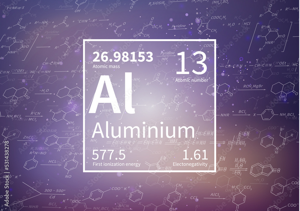 Aluminium chemical element with first ionization energy, atomic mass ...