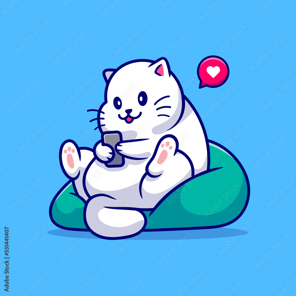Cute Cat Playing Mobile Phone Cartoon Vector Icon Illustration. Animal ...