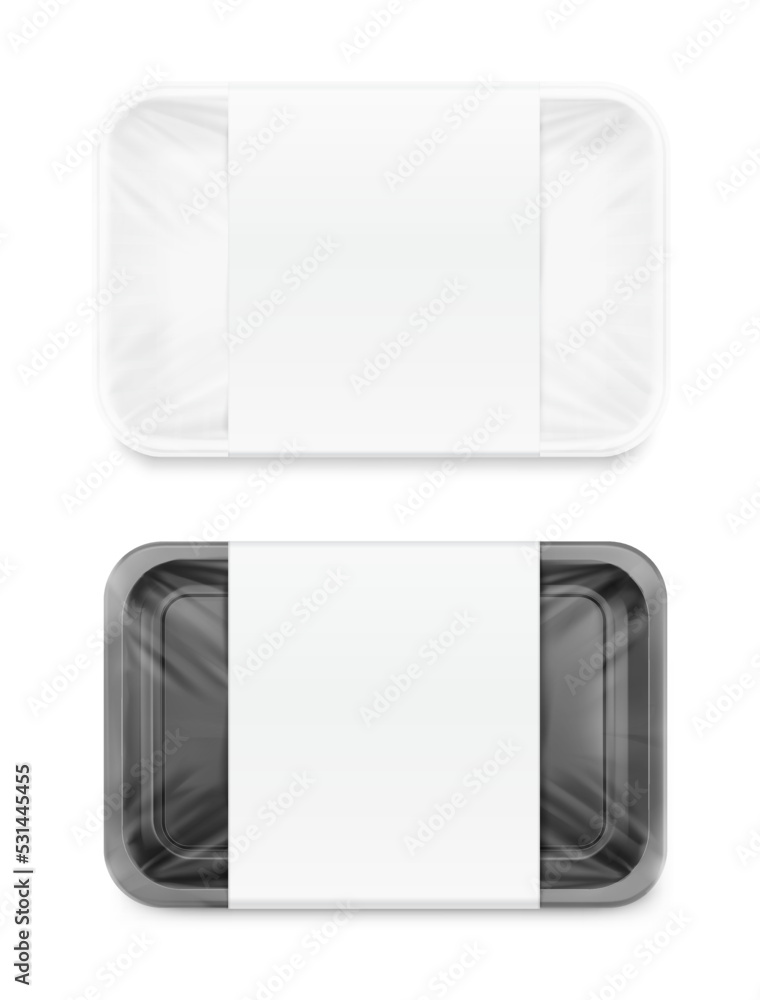 Horizontal black and white tray container mockups. Vector illustration ...