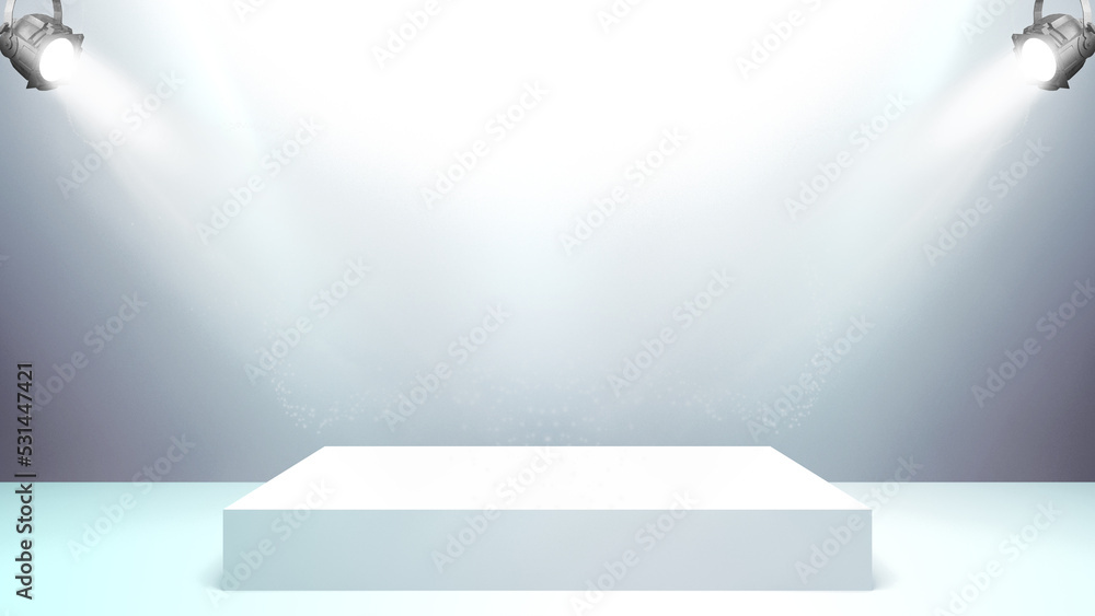 Empty stage with a spotlight. Spot Light Square Stage. Grey stage ...