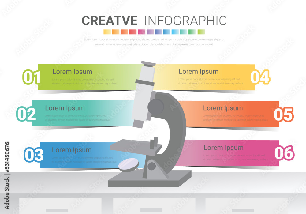 Vector illustration of infographic microscope with 6 step processes ...