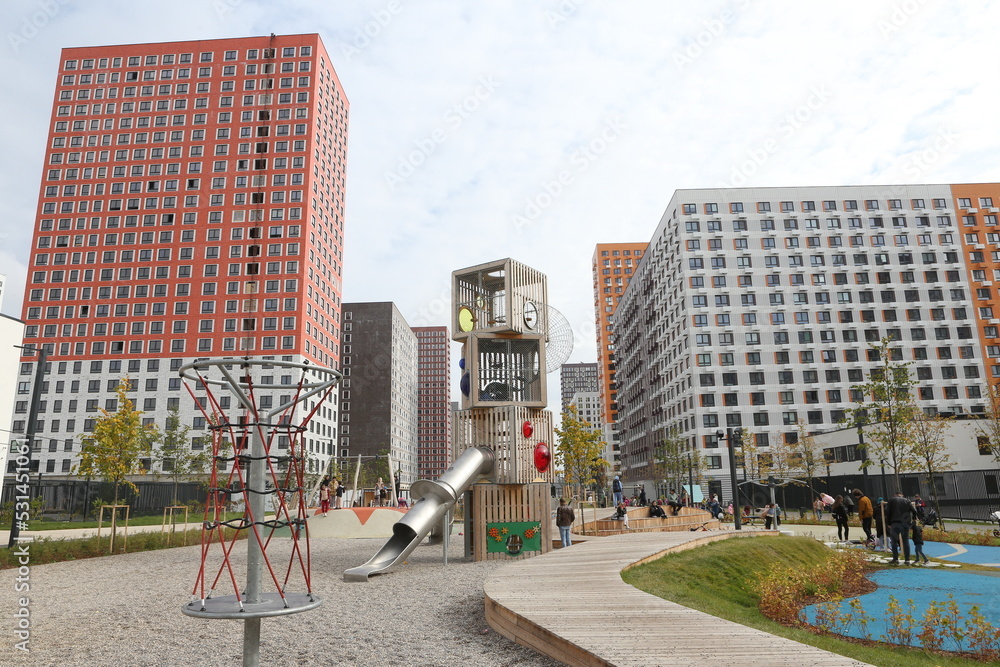 New playground "Local Play" and building facades in housing complex ...