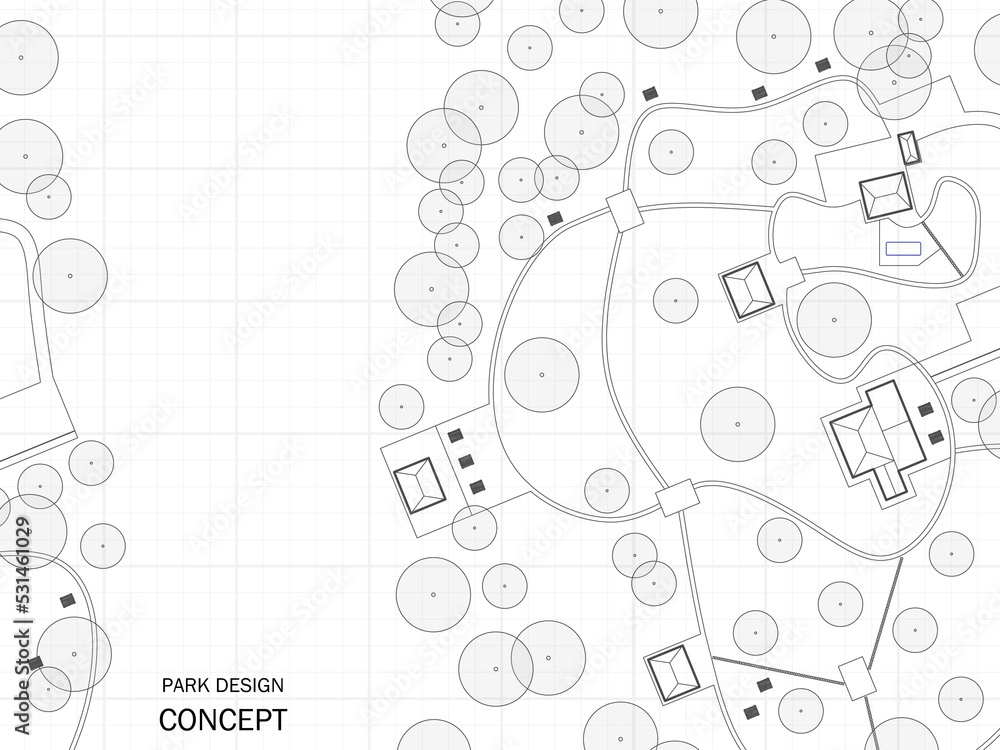Park garden or urban plan. Landscape concept. Architectural top view ...